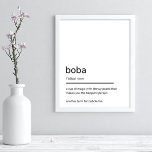 Boba Definition Printable Wall Art, Bubble Tea Poster, PDF Instant ...
