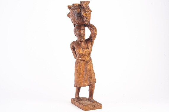 Figurines Antique African Carved Wood Folk Art Sculpture Tribal Woman ...