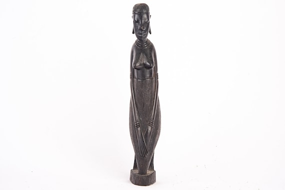 Antique African Carved Wood Folk Art Sculpture Woman Kneeling | Etsy