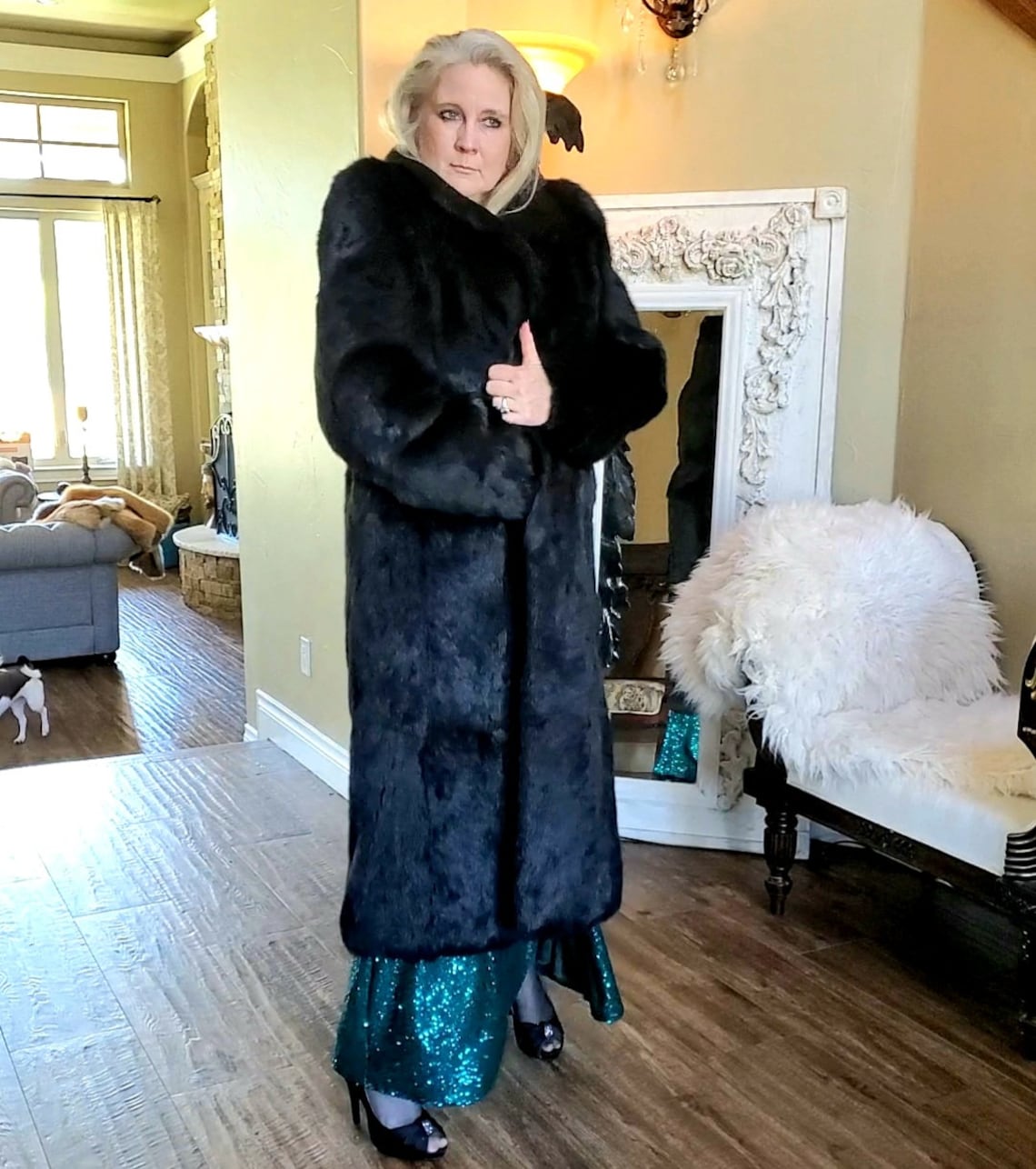 Luxurious Black Extra Long Rabbit Fur Coat - Etsy