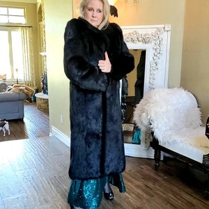 Luxurious Black Extra Long Rabbit Fur Coat - Etsy