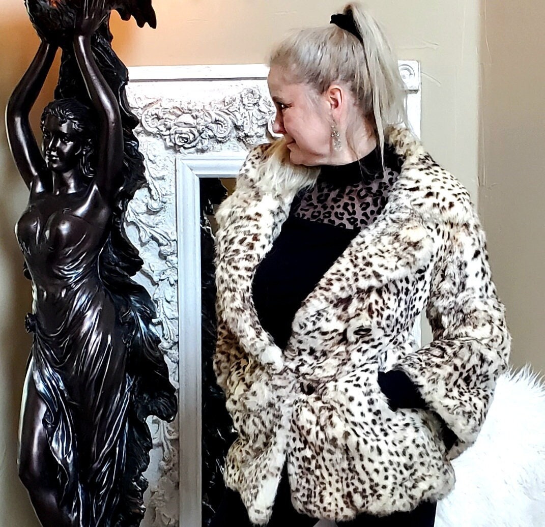 Gorgeous Rabbit Fur Coat With Bobcat Print Sz P/sm - Etsy