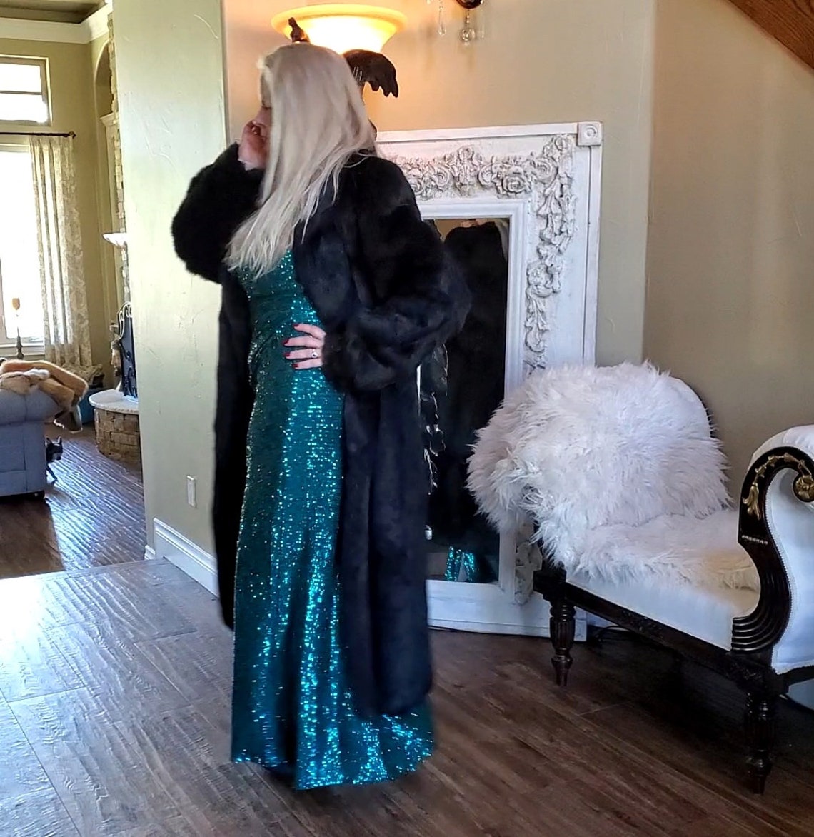 Luxurious Black Extra Long Rabbit Fur Coat - Etsy