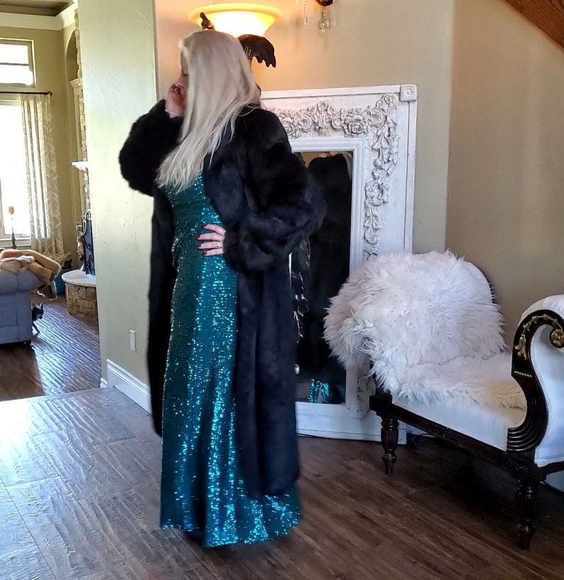 Luxurious Black Extra Long Rabbit Fur Coat - Etsy