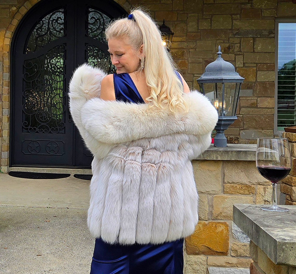 Luxurious Ivory Fox Fur Coat With Oversized Collar Sz L - Etsy