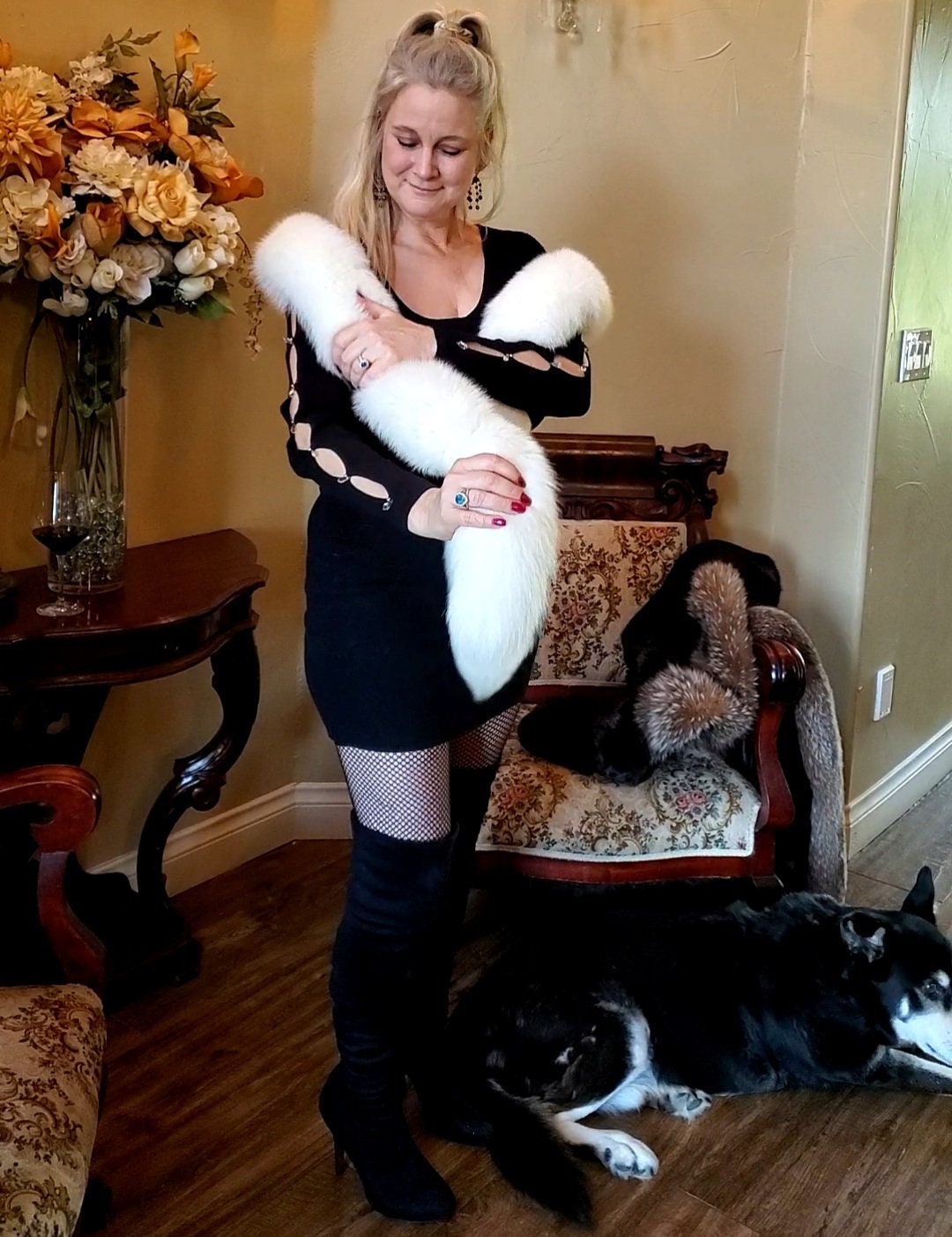 White Fox Fur Boa Wrap With Tails - Etsy