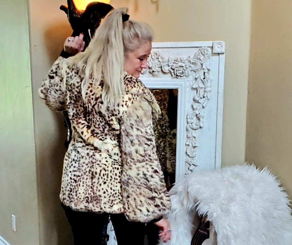 Gorgeous Rabbit Fur Coat With Bobcat Print Sz P/sm - Etsy