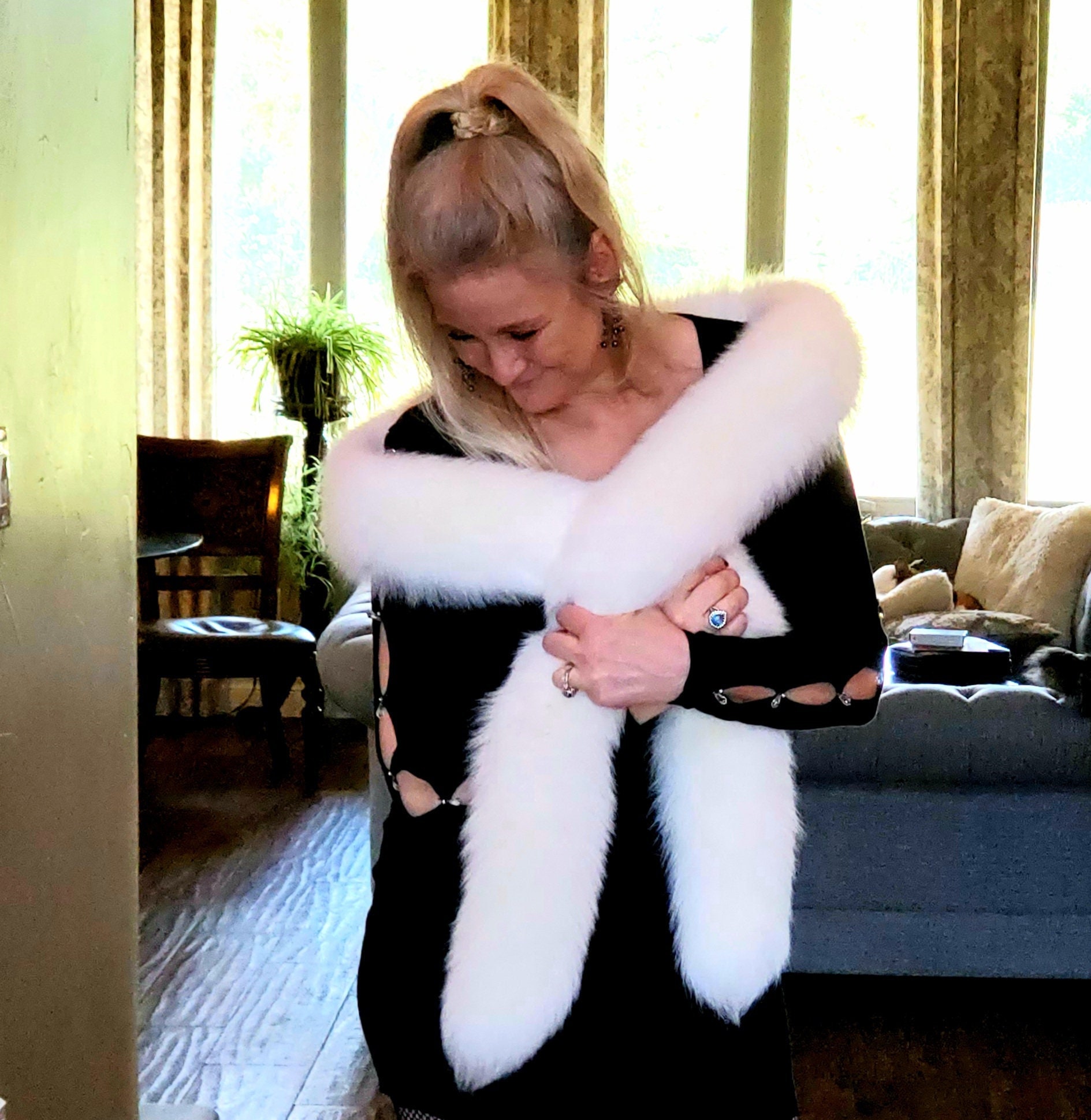 White Fox Fur Boa Wrap With Tails - Etsy