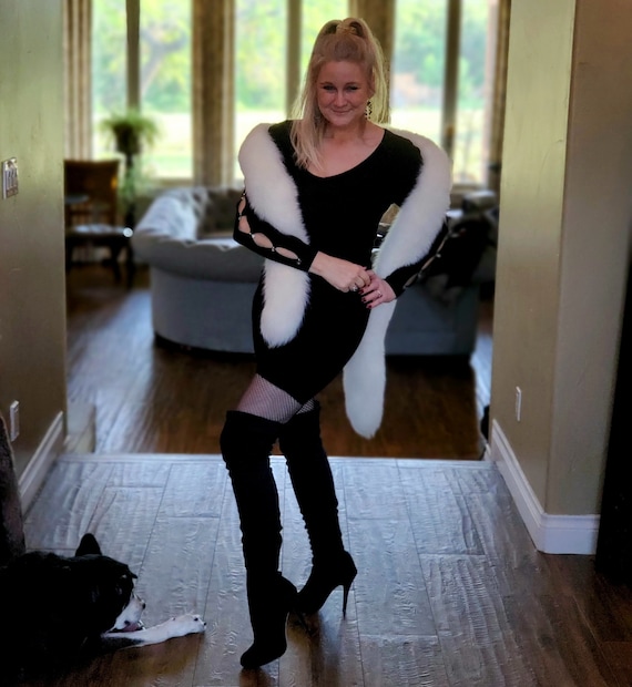 White Fox Fur Boa Wrap with Tails - Gem