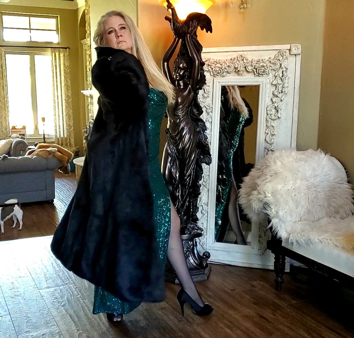 Luxurious Black Extra Long Rabbit Fur Coat - Etsy