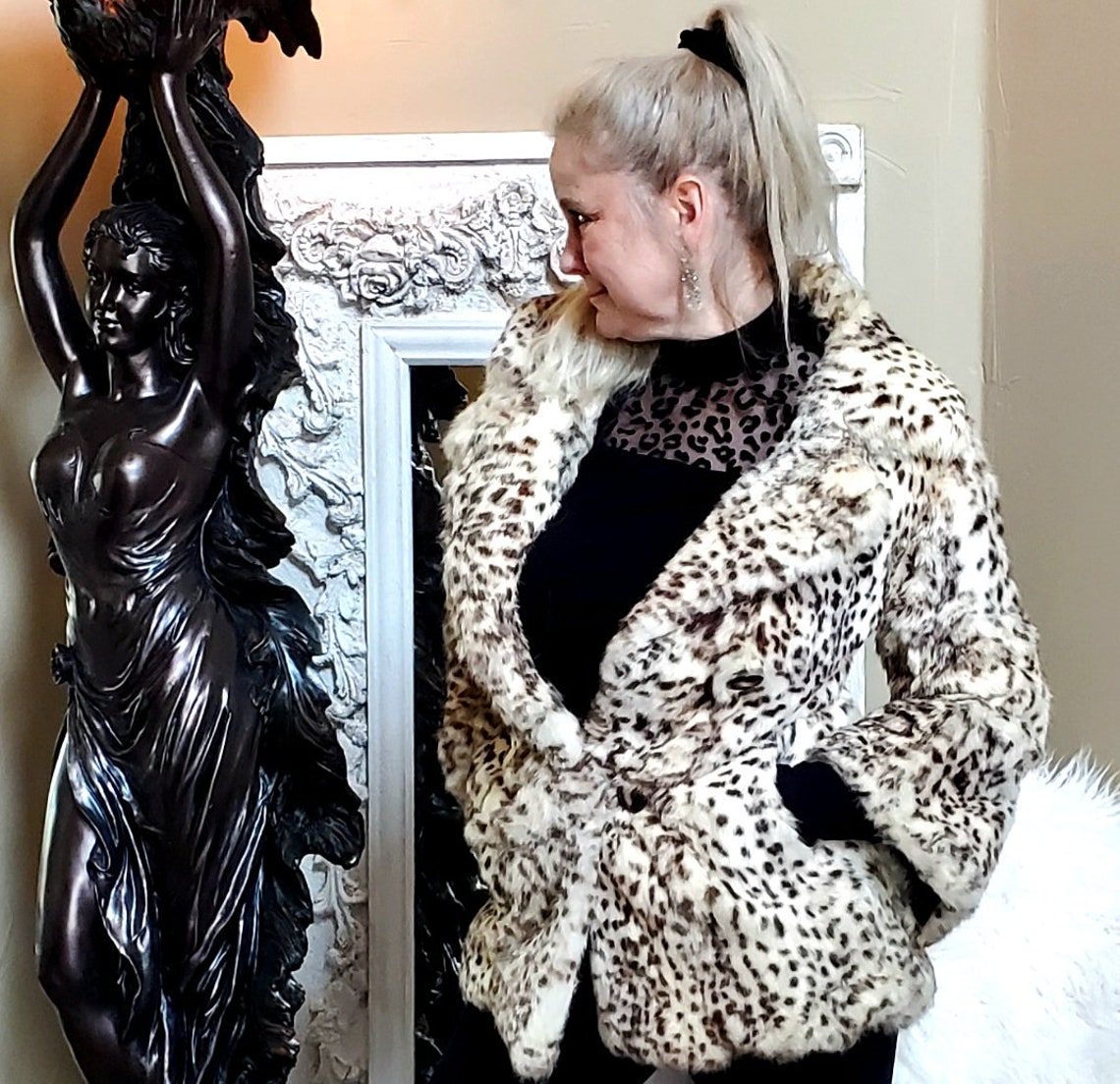 Gorgeous Rabbit Fur Coat With Bobcat Print Sz Sm - Etsy