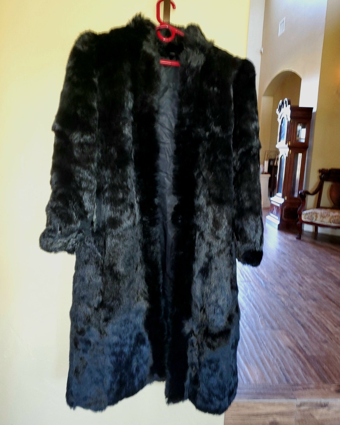 Black, Long, Ultra Soft Rabbit Fur Coat With Tuxedo Collar - Etsy