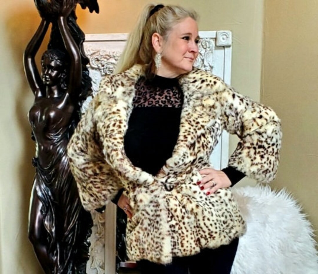 Gorgeous Rabbit Fur Coat With Bobcat Print Sz Sm - Etsy