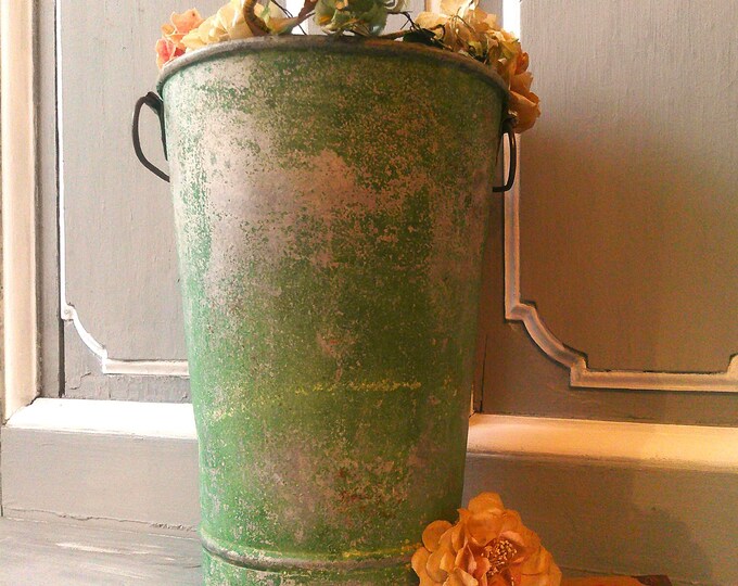 1940 French Florist Bucket French Galvanized Metal Zinc Bucket Vase ...