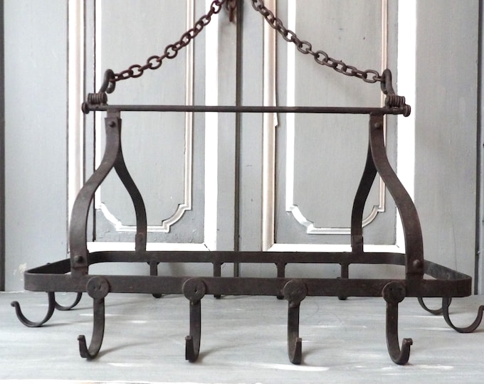 French Pot Rack Vintage Wrought Iron Hanging Pot Rack. - Etsy