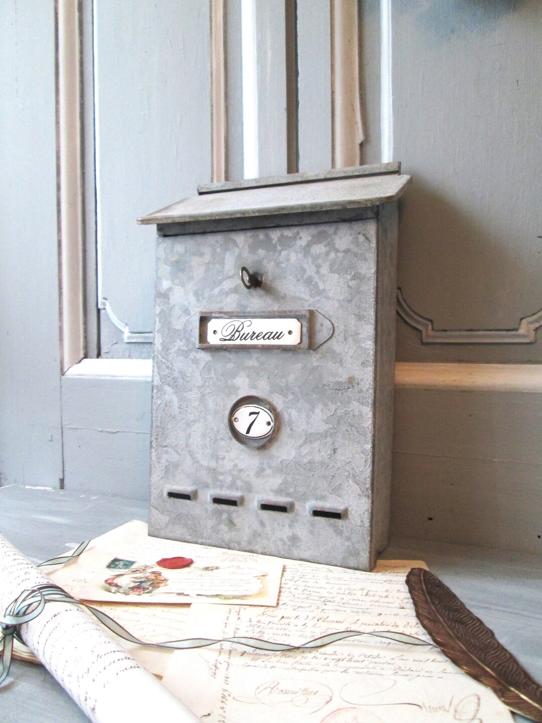 60's French Mailbox XL Mid-century French Galvanized Metal Mailbox With ...