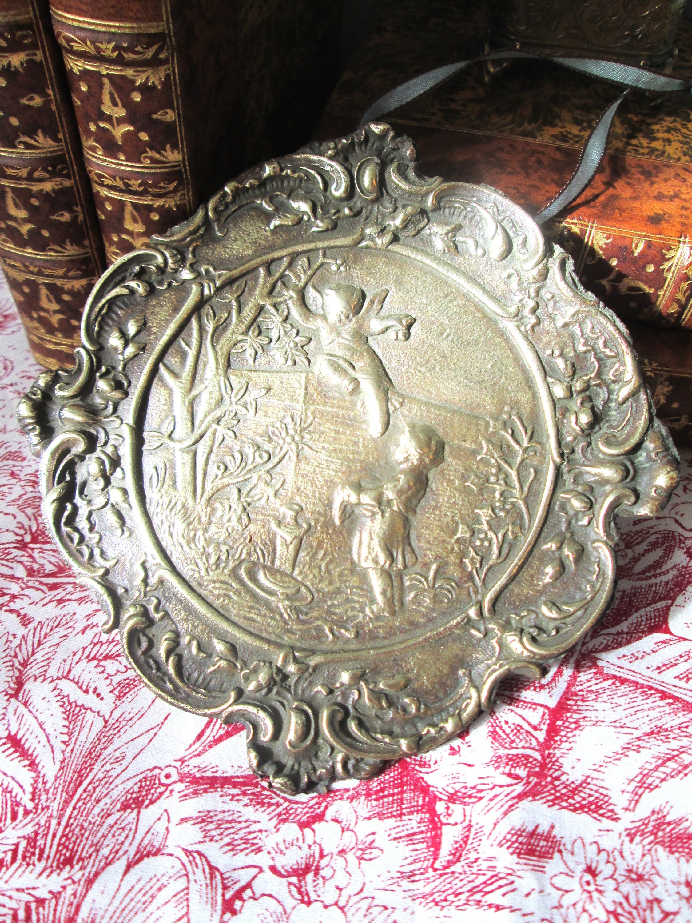 Antique French Angel Medallion 1920's French Bronze Angel Hanging ...