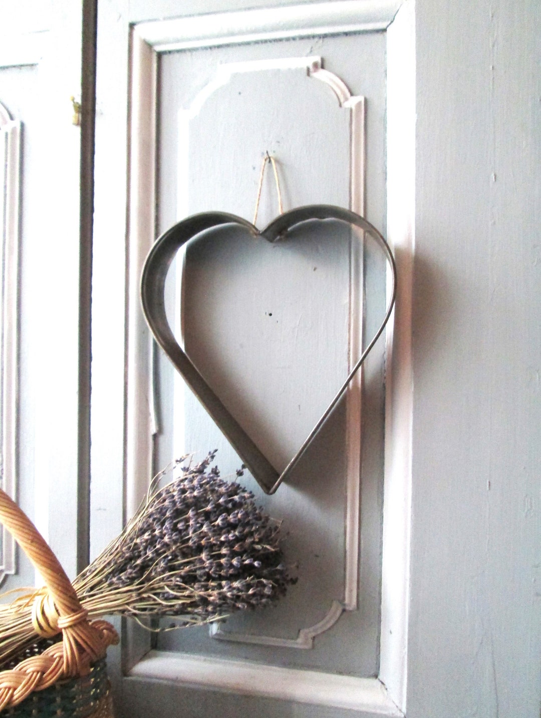 1930's 40's French Heart Shaped Mold Aged Metal Hanging Heart Cake or ...