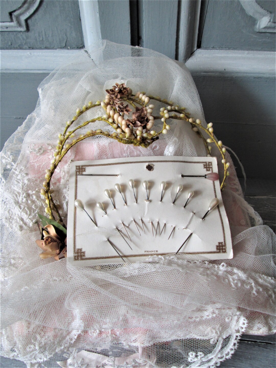 Antique French Wedding Pins 1930's French Wedding Veil Pins Card ...