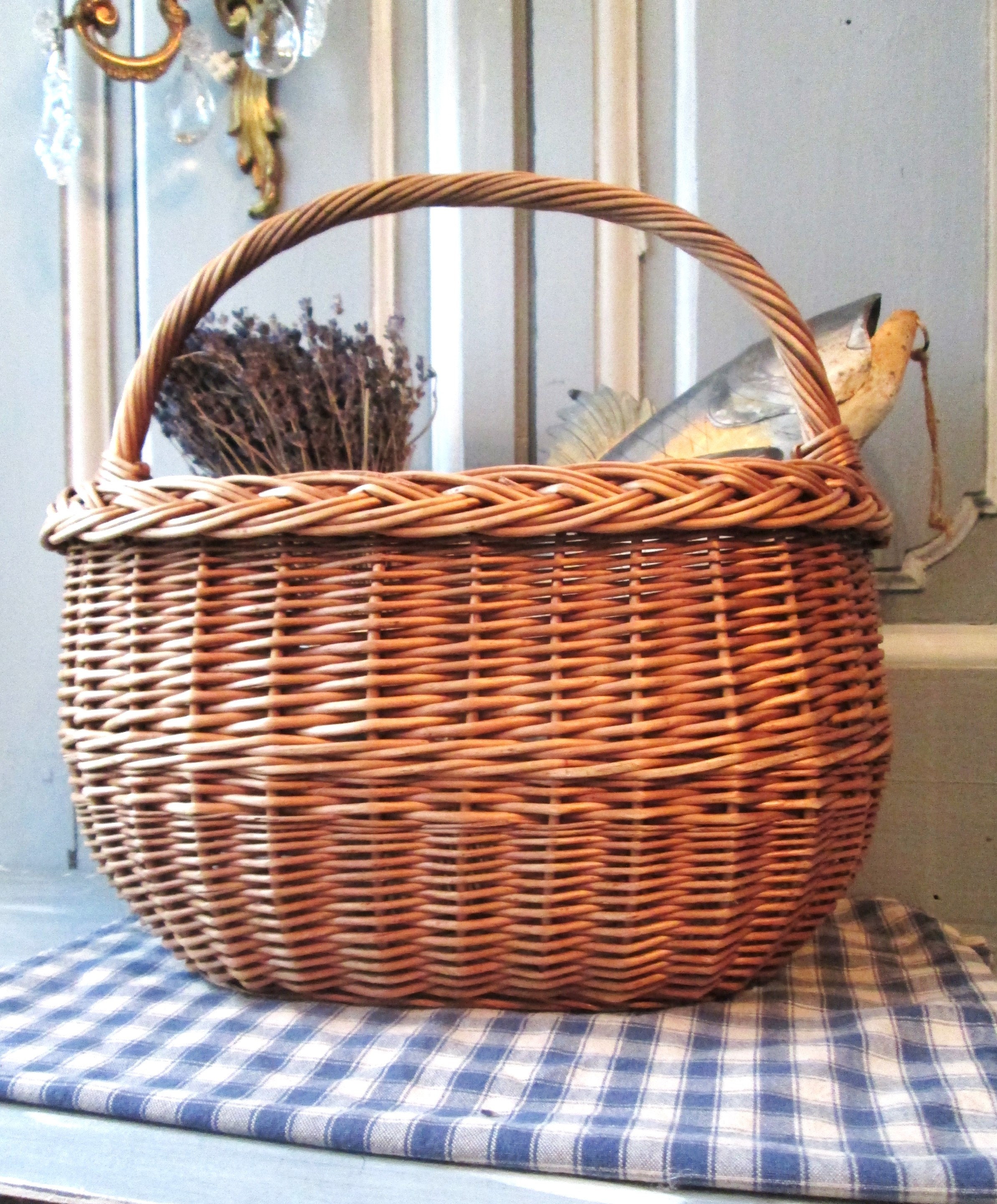 1950's 60's French Market Basket Vintage Handmade French Wicker Market ...