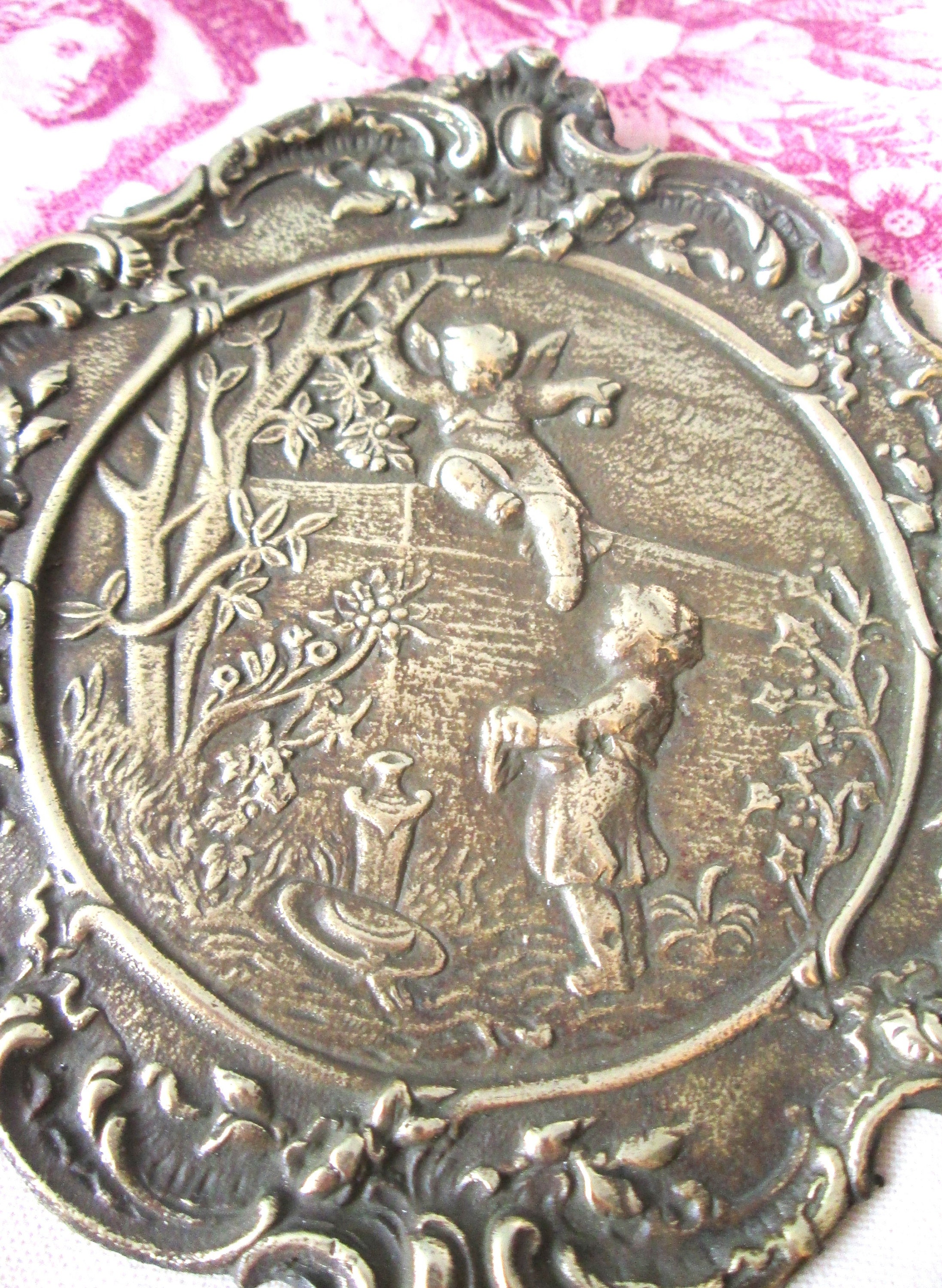 Antique French Angel Medallion 1920's French Bronze Angel Hanging ...
