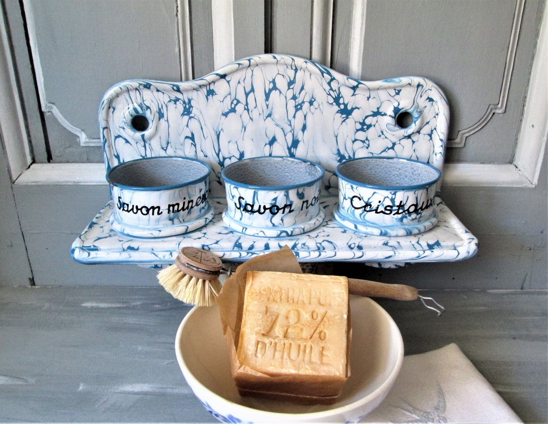 Antique French Enamelware Laundry Rack Blue and White Enamel Kitchen ...