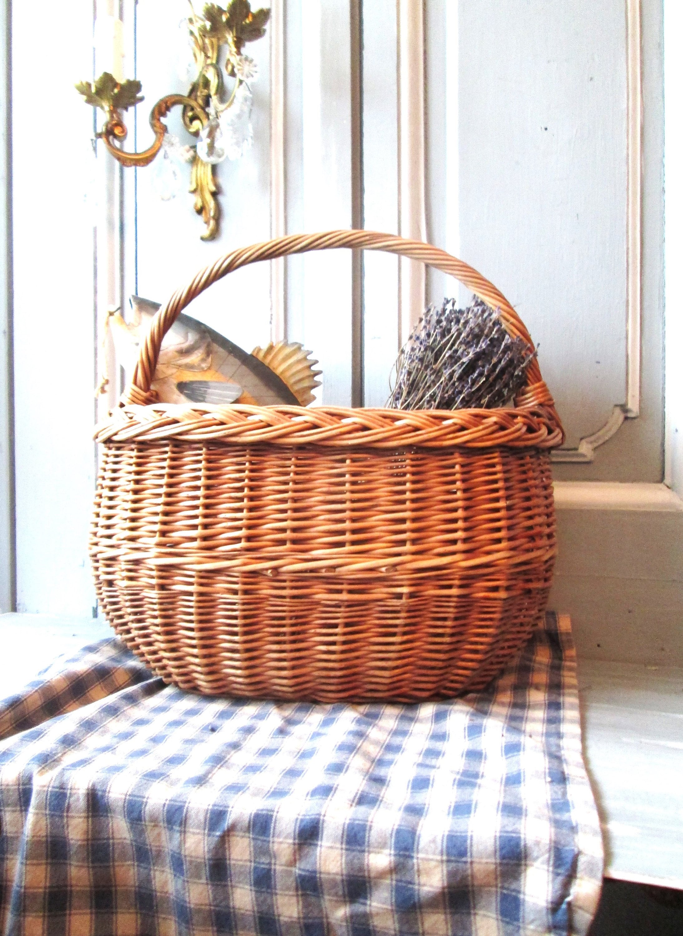 1950's 60's French Market Basket Vintage Handmade French Wicker Market ...