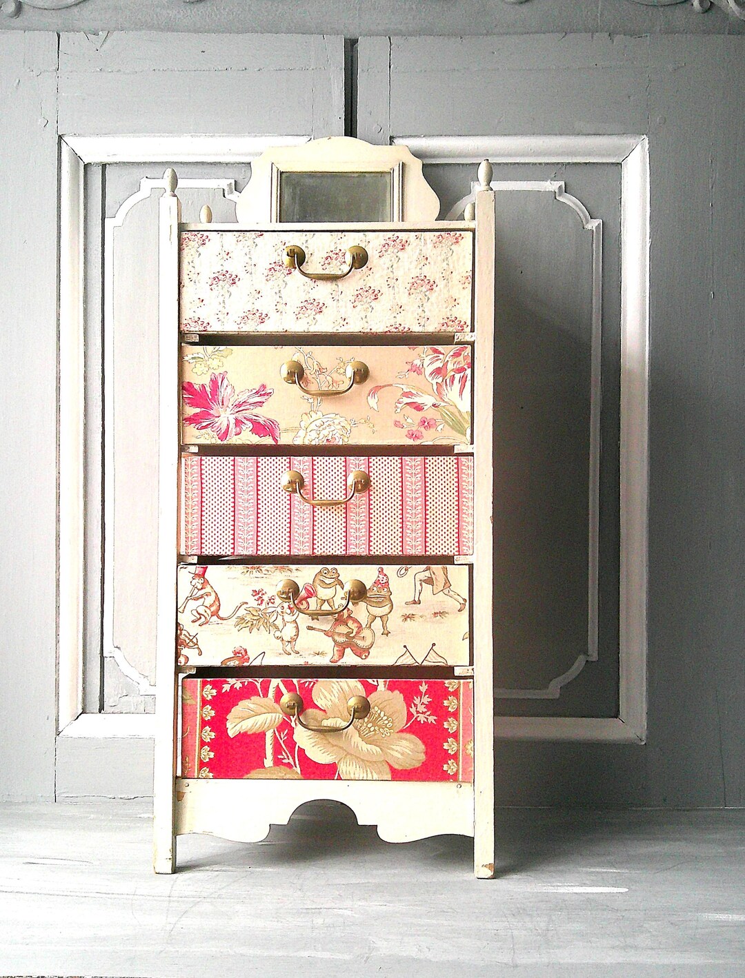 1900 French Haberdashery Box Fabric Covered Five Drawers STUNNING AND ...