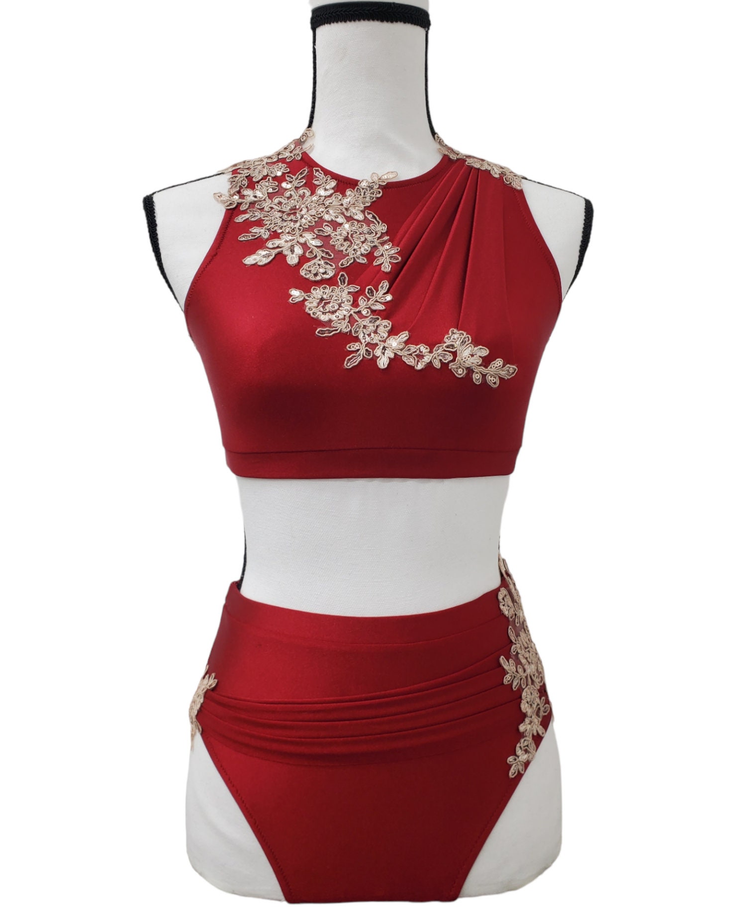 RED DANCE COSTUME - 2 Pieces With Flower Applications. - Etsy