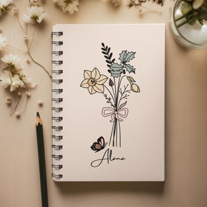 Birth Flower Personalized Journal, Birth Month Flower Gift, Birthday ...