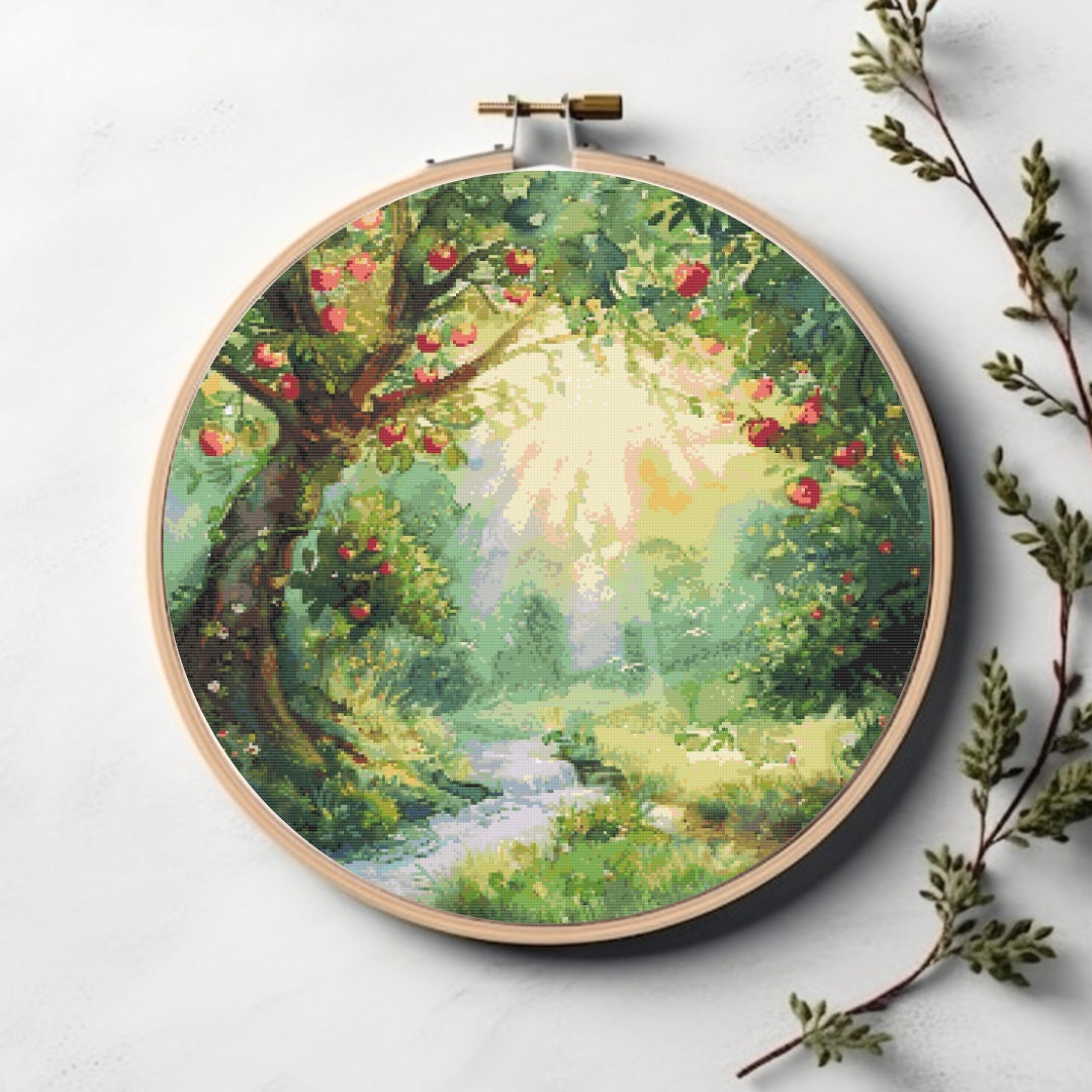 Garden of Eden Cross Stitch Pattern | Biblical Landscape (PDF Pattern ...