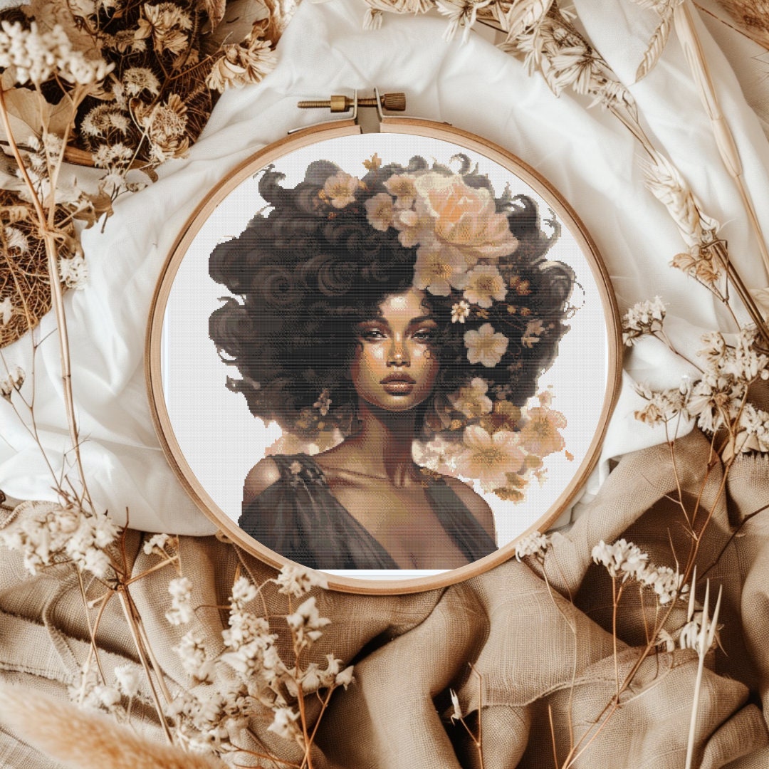 Afro Woman Cross Stitch Pattern | Black Art Needlework Design ...