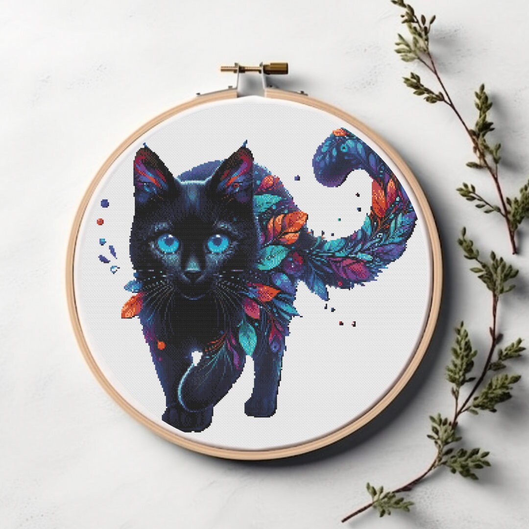 Zen Boho Cat Cross Stitch Patter | Boho Cat Cross Stitch Pattern | Boho ...