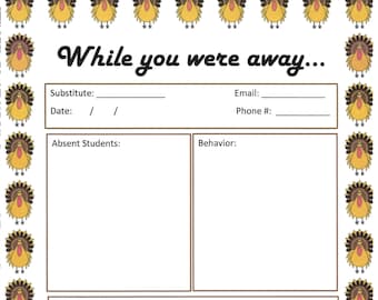 Printable Substitute Note While You Were Out - Etsy