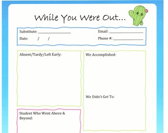 Printable Substitute Note With Pencils , While You Were Away - Etsy