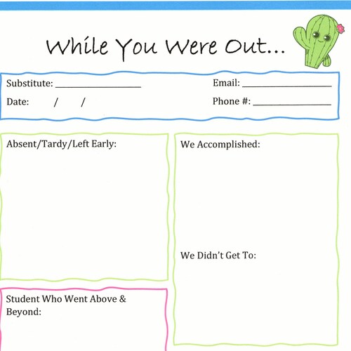 Printable Substitute Note With Pencils While You Were Away - Etsy