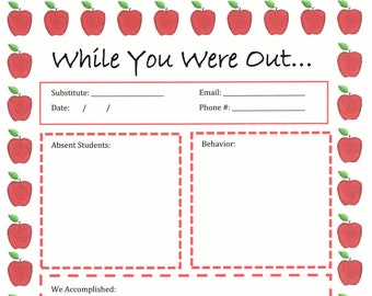 Printable Substitute Note, While You Were Out - Etsy