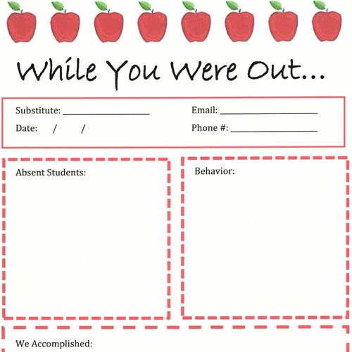 Printable Substitute Note With Pencils While You Were Away - Etsy