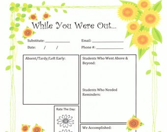 Printable Substitute Note While You Were Out | Etsy