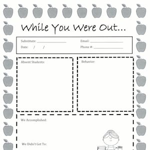 Printable Substitute Note B&W School Supplies, While You Were Out - Etsy