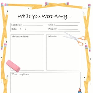 Printable Substitute Note With Pencils , While You Were Away - Etsy