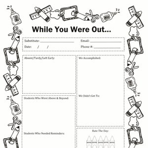 Printable Substitute Note, While You Were Out - Etsy