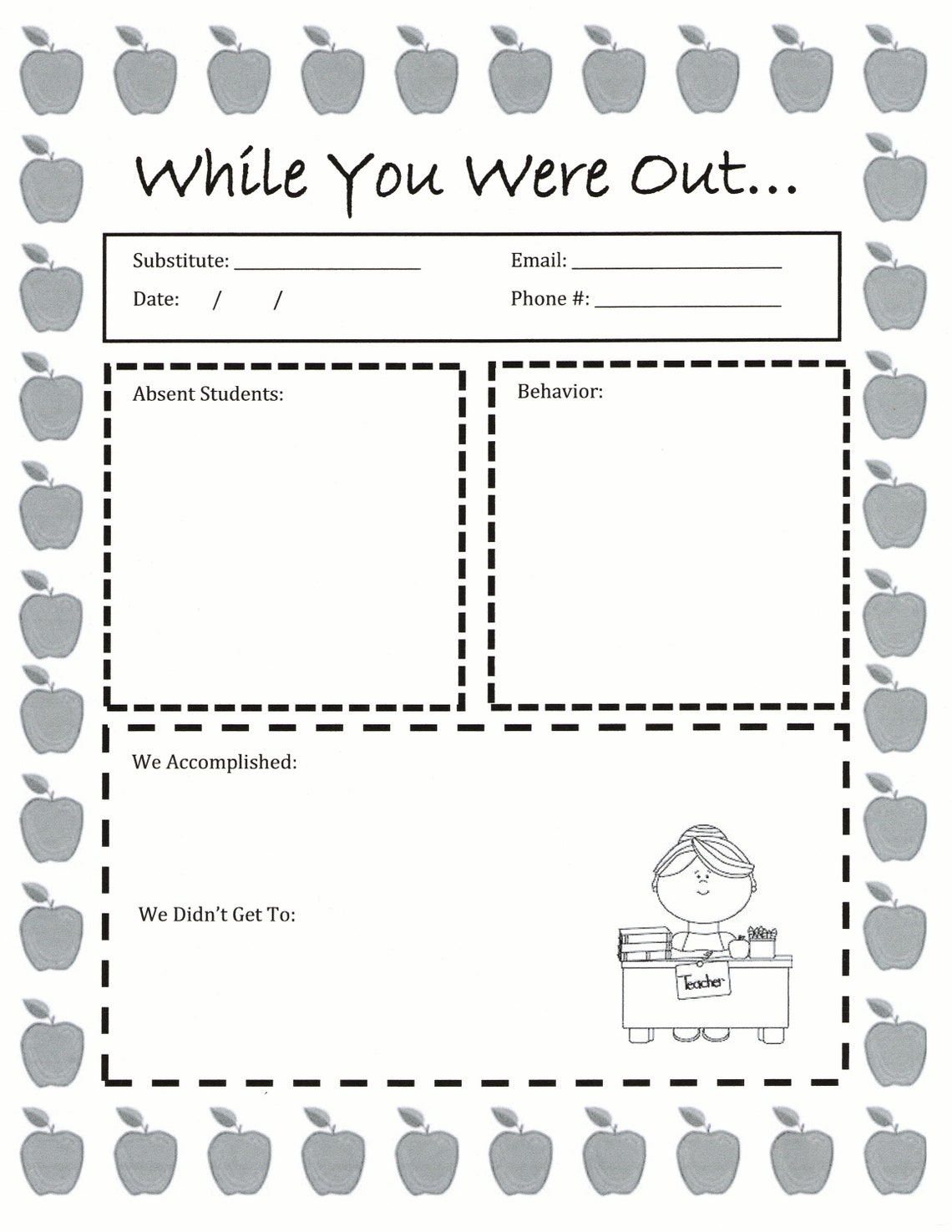 Printable Substitute Note B&W School Supplies, While You Were Out - Etsy