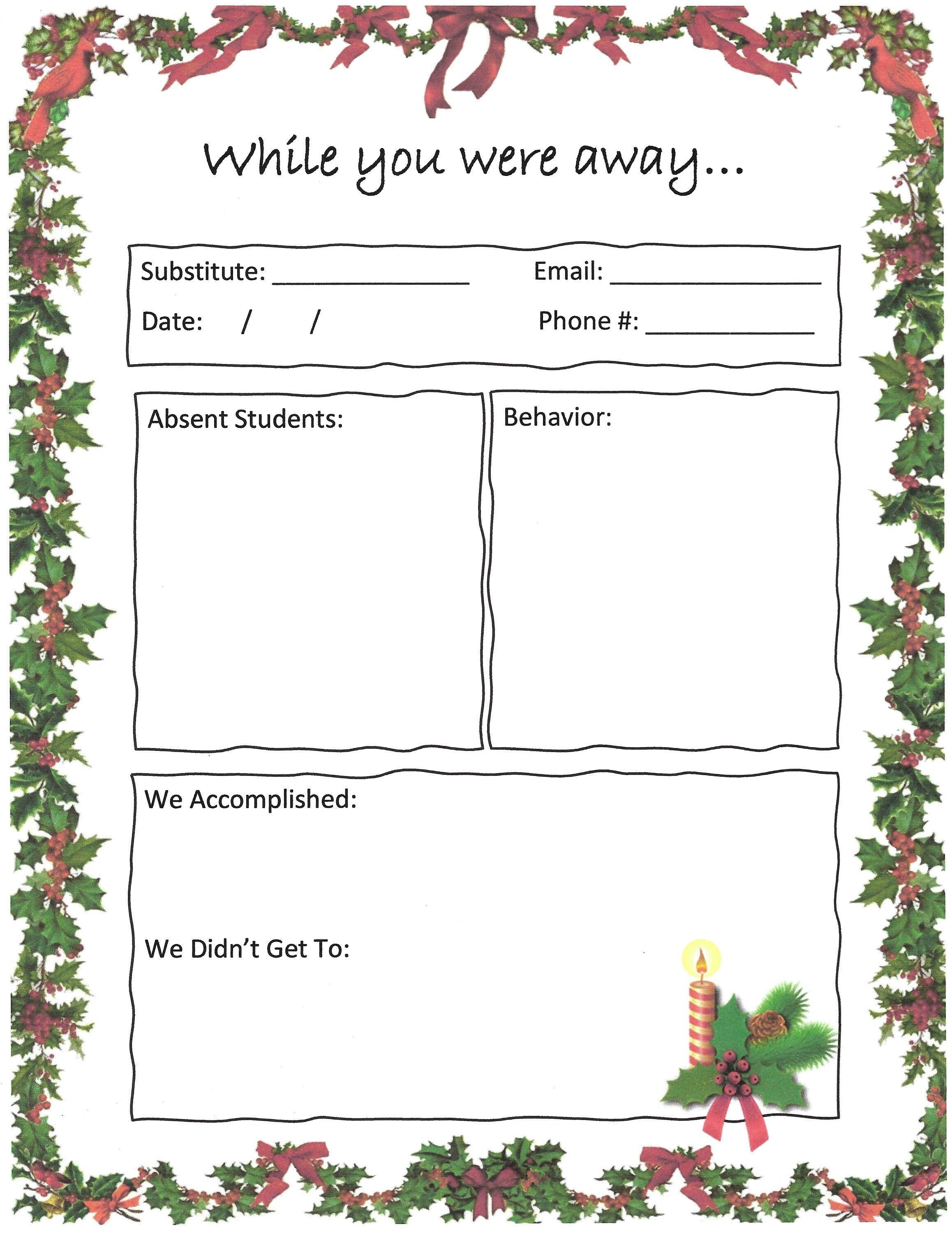 Printable Substitute Note Holiday While You Were Away - Etsy