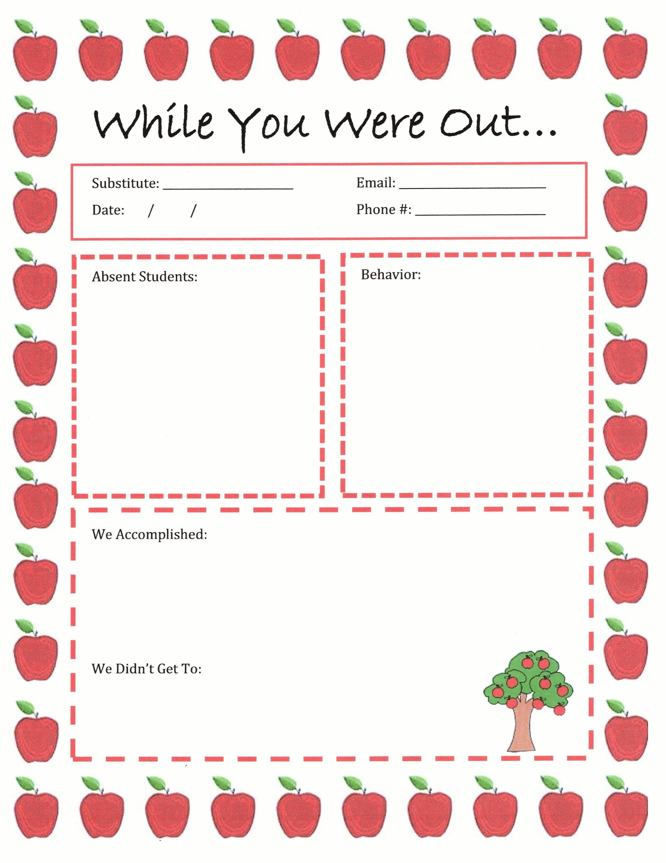 Printable Substitute Note With Apples, While You Were Out - Etsy