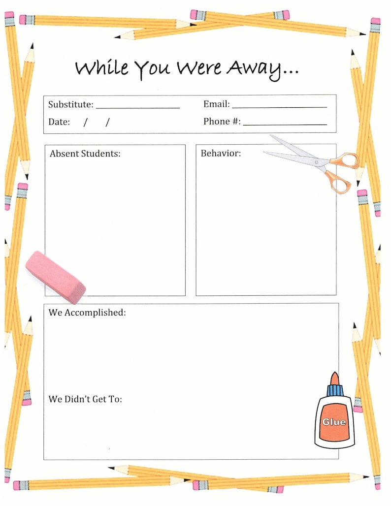 Printable Substitute Note With Pencils , While You Were Away - Etsy