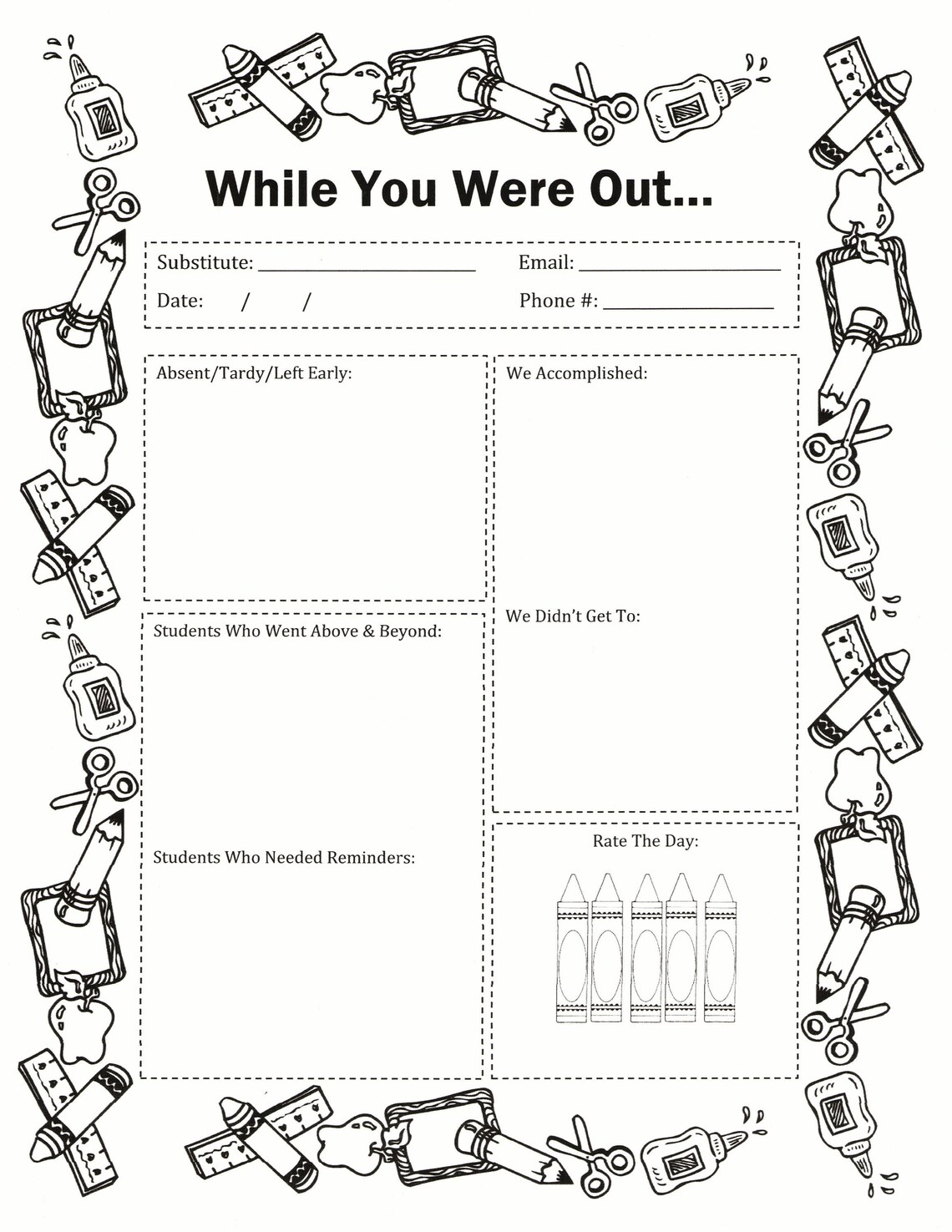 Printable Substitute Note, While You Were Out - Etsy