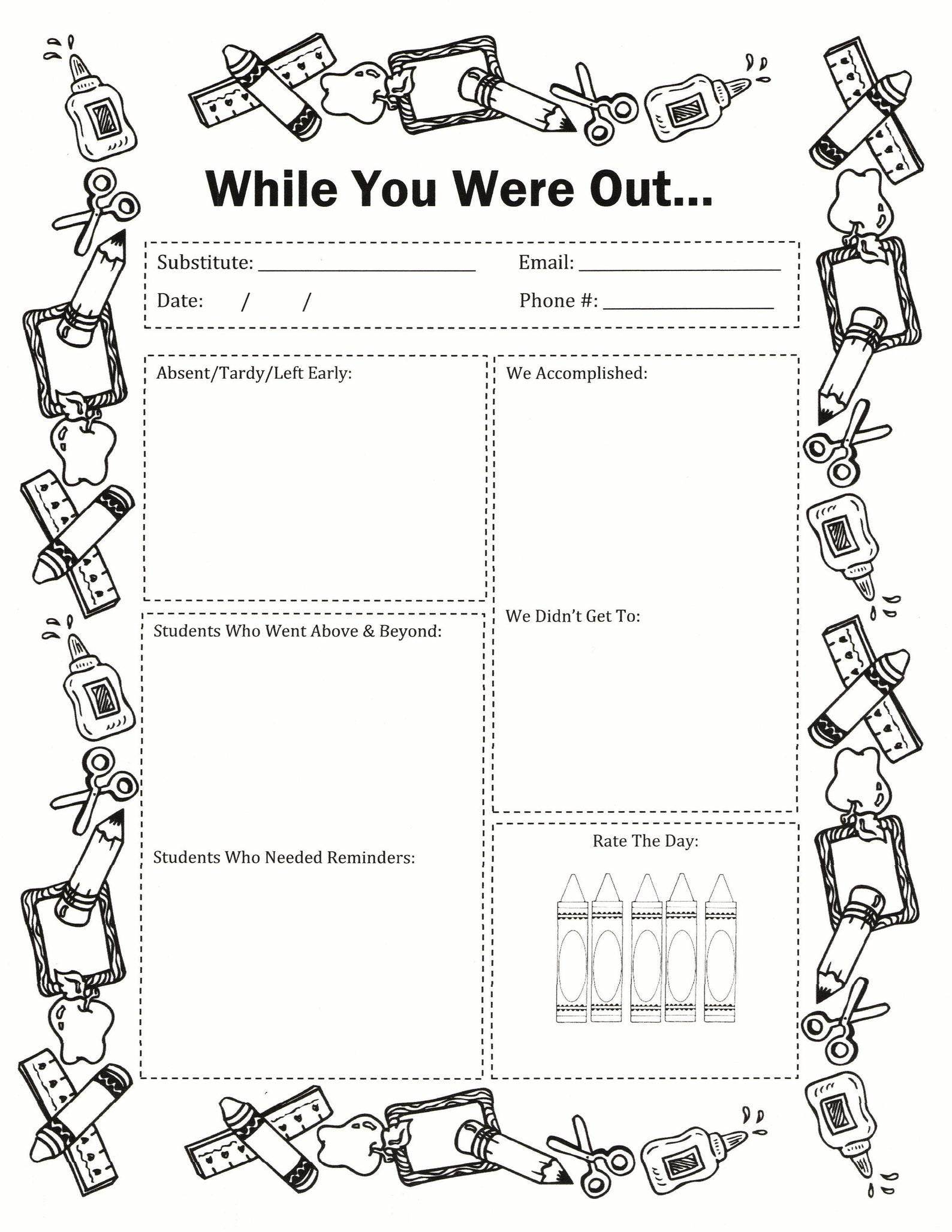 Printable Substitute Note, While You Were Out - Etsy