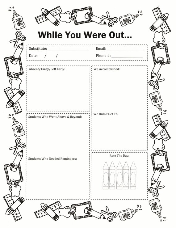 Printable Substitute Note While You Were Out | Etsy