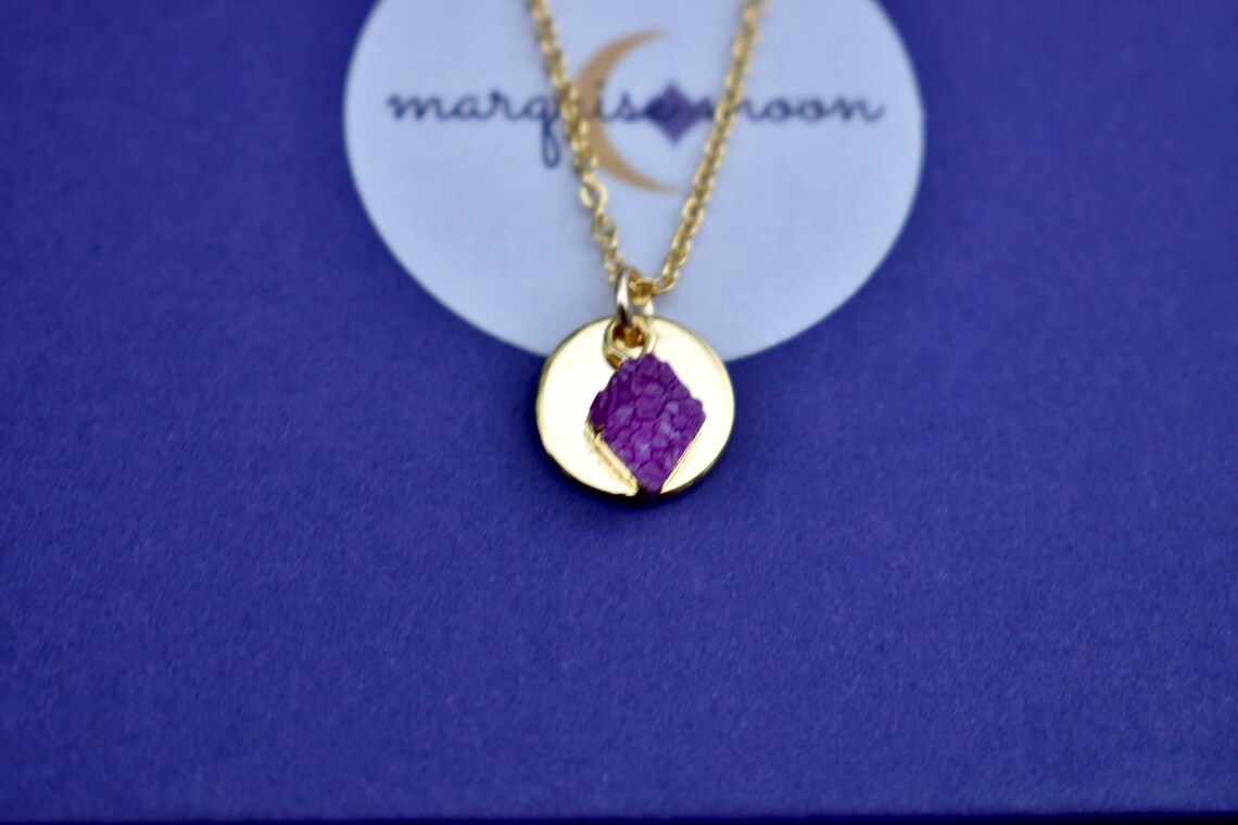 Magenta Disc Diamond Shape Necklace Sterling Silver With - Etsy